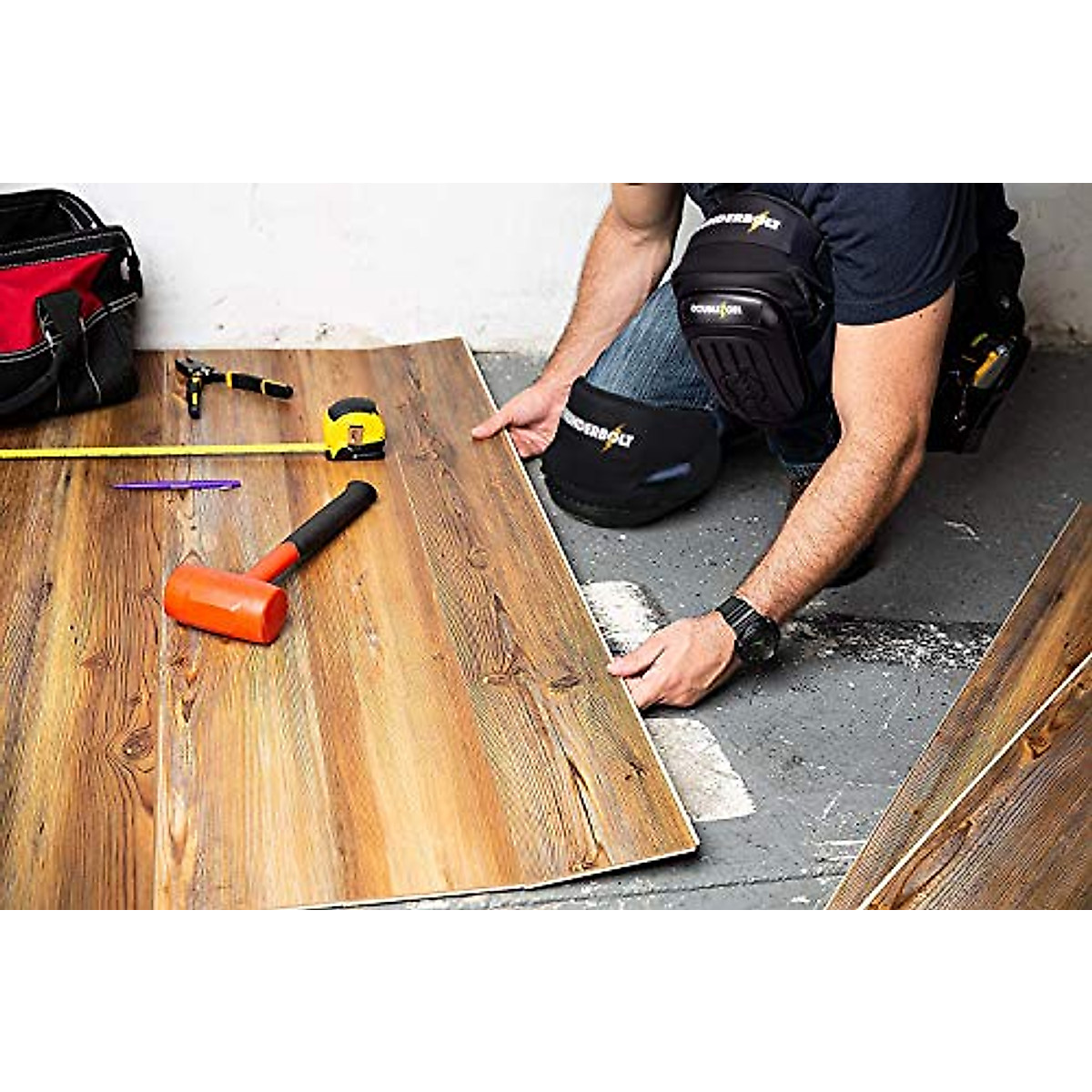 Thunderbolt Knee Pads for Work with Kevlar Thread - Construction, Flooring, Gardening, Cleaning, with Double Gel, Thick Foam Cushion and Strong Adjustable Non-Slip Straps