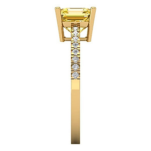 Clara Pucci 1.76 ct Asscher Cut Solitaire W/Accent Natural Yellow Citrine Bridal Wedding Statement ring 18K Yellow Gold Size 7.5