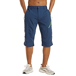LACSINMO Men's Below Knee Shorts Quick Dry 3/4 Hiking Long Walking Shorts Summer Thin Capris with 4 Zipper Pockets Royal Blue
