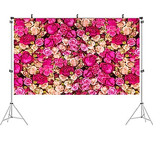 5x3ft Pink Red Rose Flowers Photography Backdrop Valentine's Day Photo Background Baby Shower Wedding Happy Birthday Decoration Mother's Day Backdrop Blossoms Roses Wall Art for Photo Booth Props