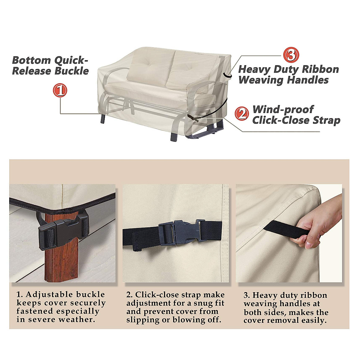 Porch Shield Patio 3-Seater Sofa Cover - Waterproof Outdoor Couch Deep Seat Sofa Cover 86W x 38D x 35H inch, Beige