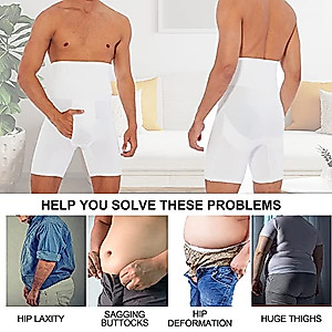 TOPELLER Men Tummy Control Shorts High Waist Slimming Compression Underwear Body Shaper Belly Girdle Boxer Briefs White