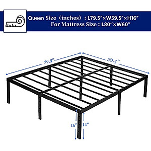 AMSEJOPS Heavy Duty Queen Bed Frame, 16 Inches Tall Metal Platform Bedframe with Storage, No Box Spring Needed, Noise-Free, Easy Assembly, 3500lbs Steel Slat Support…