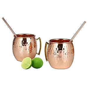 COPPER BAR COCKTAILS 29 Moscow Mule 100% Solid Pure Copper Mug/Cup (16-Ounce/Set of 2, Hammered)