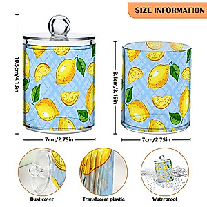 Plastic Jars with Lids,Yellow Lemons Blue Checkered Bulk Pack Storage Containers Wide Mouth Airtight Canister Jar for Kitchen Bathroom Farmhouse Makeup Countertop Household,Set 2