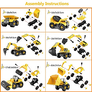TEUVO Construction Take Apart Toys with Electric Drill, Building Excavator Toy STEM Trucks Vehicle Construction Vehicles for Kids, Educational Learning Gifts for Ages 3+ Boys & Girls