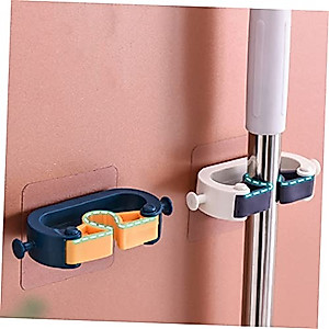GAROZATION 2pcs Mop Broom Holder Wall Mount Clothes Rack Self Adhesive Broom Holder Wall Mount Clothing Rack Mop Wall Hanger Mop Holder Wall Mounted Clothes Rack Heavy Duty Mop Sweeper Blue