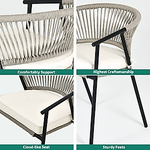 YITAHOME 5 Piece Patio Dining Set, Stackable Chairs with Comfortable Cushions, 59" Rectangle Tables with Metal Frame and Faux Wood Tabletop for Patio Balcony Porch Poolside Lawn Garden, Black & Beige