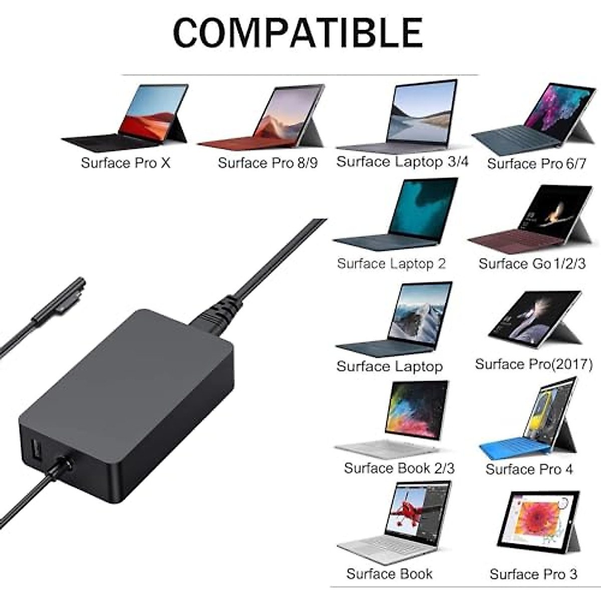 Surface Laptop Charger Surface Pro Charger Power Supply 65W 15V 4A Magnetic Replacement AC Adapter Compatible with Surface Pro 3/4/5/6/7/8/9/X Surface Go1/2/3 Surface Book1/2/3 Surface Laptop1/2/3/4