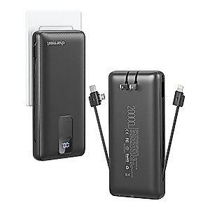Charmast Portable Charger with Built-in Cables and AC Wall Plug 20000mAh, 20W PD 18W QC 3.0 Fast Charging Power Bank Battery Pack Compatible with iPhone 14/13, Samsung Galaxy, iPad, and More