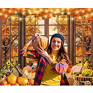 Fall Thanksgiving Backdrops for Photography Pumpkin Fall Window Photo Backdrop Scarecrow Maple Leaves Background Autumn Harvest Party Decorations Background Baby Shower Party Banner Photo Props 10x8ft