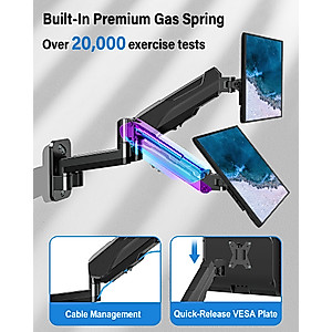MOUNTUP Dual Monitor Wall Mount for 2 Max 32 Inch Computer Screen, Fully Adjustable Gas Spring Double Monitor Arm, Wall Mounted Monitor Holder Support 2.2-17.6lbs Display, VESA Bracket 75x75, 100x100