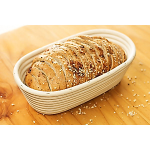 12 inch Oblong Oval Banneton Bread Proofing Basket, Brotform Bread Dough Proofing Rattan Basket +Liner Combo Set