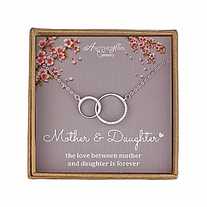 Mother Daughter Necklace, Sterling Silver 2 Circle Infinity Necklace for Mom, Gifts for Mom from Daughter, Mama Necklace, Mom Birthday Gift Mother's Day Jewelry