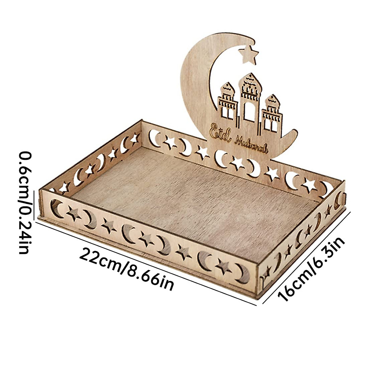 Ramadan Mubarak Fruit Racks,Eid Tray Ramadan Serving Tray Wooden Star Moon Dessert Pastry Tray Eid Tableware for Food Holder 2PCS Islamic Gifts