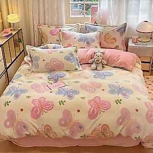 MorroMorn Twin Bedding Sets, Butterfly Pink Duvet Cover Set, Fluffy Comforter Covers Blanket Ultra Soft Kawaii Cute for Girls Kids Toddler Teen Women Twin/Twin XL Size