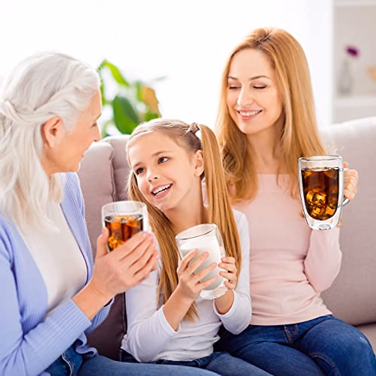 Eccliy 8 Pcs 16 oz Double Walled Glass Coffee Mugs Clear Coffee Mug Insulated Coffee Mugs with Handle and Bamboo Lid, Exquisite Clear Glass Cups for Coffee Tea Latte Cappuccino Espresso