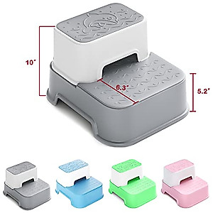 2 Step Stool for Kids (2 Packs),Double up Step Stool for Bathroom,Potty Training,Toilet Stool, Slip Resistant,Two Step Stool for Sink(Grey)