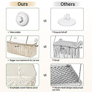 Dahey Macrame Cat Window Perch Boho Cat Hammock Wall Mounted Pet Resting Seat Bed for Indoor Cats Safety Space Saving Kitty Swing Shelf with Tassel Holds up to 45 lbs with Screw Suction Cups, Gift