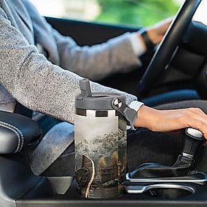 Old Viking Boat 30oz Stainless Steel Insulated Tumbler with Straw & Foldable Handle - Leakproof, Double-Wall Vacuum Travel Thermos for Hot/Cold Drinks, Non-Slip Base, Fit Cup Holders