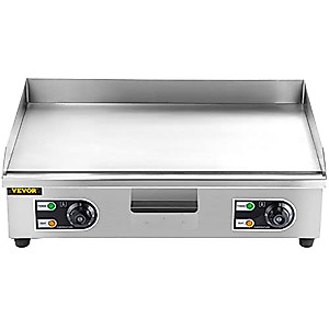 VBENLEM 29" Commercial Electric Griddle 110V 3000W Electric Countertop Griddle Non-Stick Restaurant Teppanyaki Flat Top Grill Stainless Steel Adjustable Temperature Control 122°F-572°F (NO PLUG)