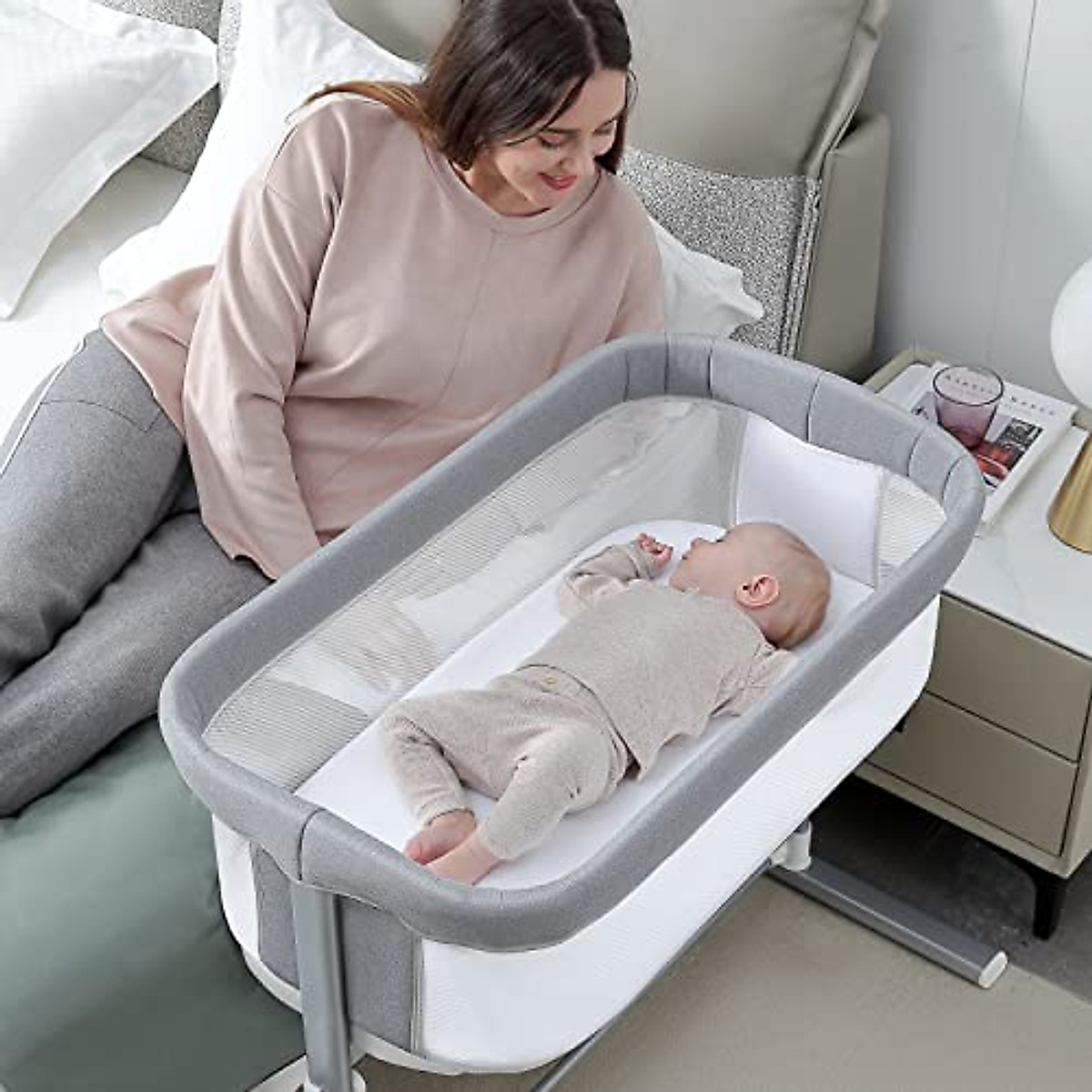 RONBEI Bassinet,Bedside Bassinet for Baby Breathable Mesh Baby Bassinet, Easy to Assemble Lightweight Portable Bassinets for Newborn Infants