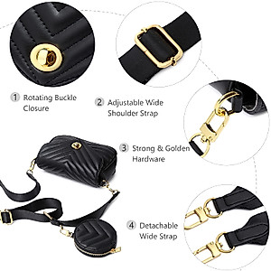 Black Purse Crossbody Bag with Coin Purse for Women Small Quilted Purses Shoulder bag for Women Lightweight Cross body Bags Trendy Purse and Handbags