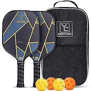 YC DGYCASI Graphite Pickleball Paddles Set of 2, 2022 USAPA Approved, Carbon Fiber Surface (CHS), Polypropylene Honeycomb Core, Anti-Slip Sweat-Absorbing Grip, 4 Pickleball, Portable Carry Bag