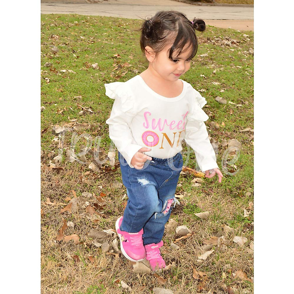 Baby Girls One Year Old Birthday Clothes Denim Jeans Outfits with Headband (White-Long,12-18 Months)