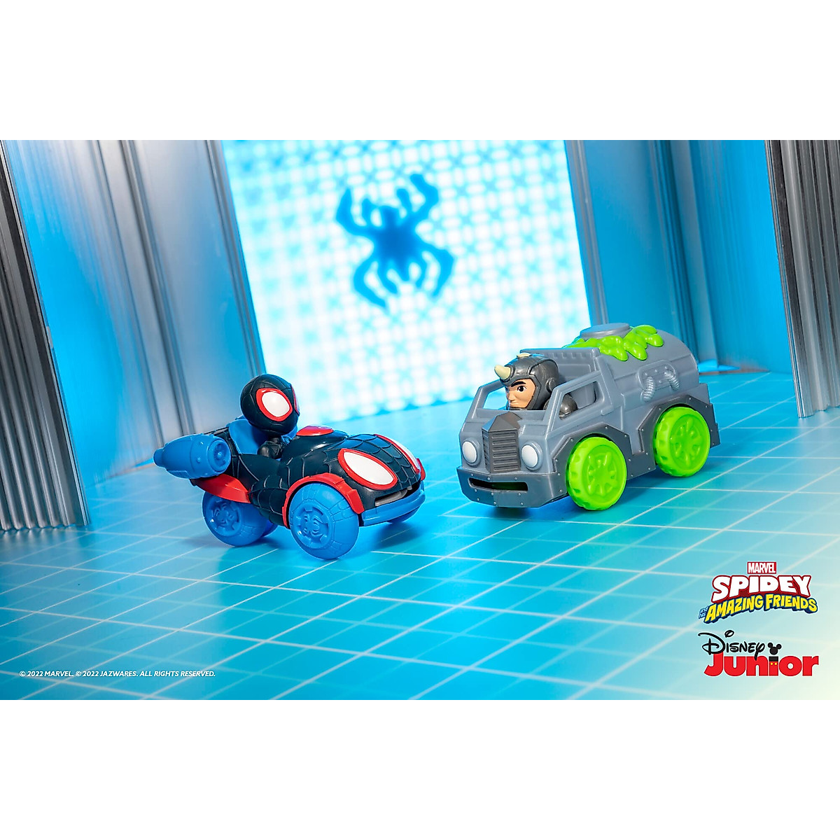 Marvel Spidey and his Amazing Friends Little Vehicle 2-Pack - 5” Disc Dashers Featuring Miles Morales Vs Rhino - Amazon Exclusive