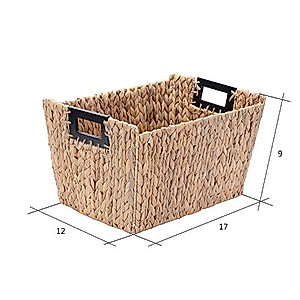 Villacera Ford Rectangle Handmade Wicker Baskets made of Water Hyacinth | Nesting Tub with Wire Frame | Set of 2