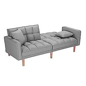 LCH Modern Tuft Futon Couch Convertible Loveseat Sleeper Reclining Sofa Bed Twin Size with Arms and 2 Pillows for Living Room, Light Grey