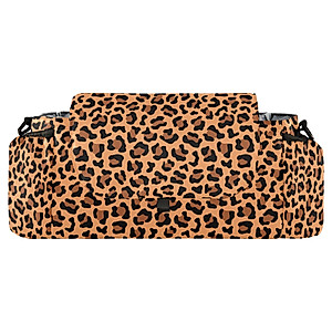 BOENLE Universal Baby Stroller Organizer with Two Insulated Cup Holders Brown Leopard Print Detachable Zipper Bag,Large Capacity for Baby Essentials