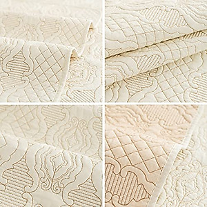 vctops Vintage Embroidered Cotton Sofa Couch Covers Soft Quilted Sectional Couch Cover Non Slip Sofa Slipcover for Dogs, Children, Pets Furniture Protector (Cream,36"x82")