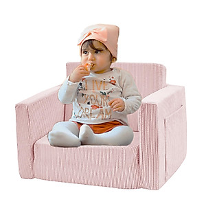 Kids Folding Sofa Chair Couch Foam Filled Lounge Toddler Chair Couch Cuddly Corduroy Comfy Bean Bag Chair Couch for Boys and Girls Light Pink 1-4T