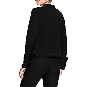NIC+ZOE womens Fringe Mix Jacket Casual Blazer, Black Onyx, Large US