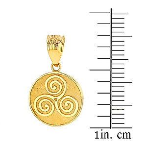 Solid 14k Yellow Gold Celtic Triple Spiral Triskele Round Charm Pendant