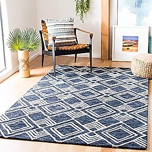 SAFAVIEH Micro-Loop Collection 5' x 8' Navy/Ivory MLP154N Handmade Moroccan Tribal Premium Wool Area Rug