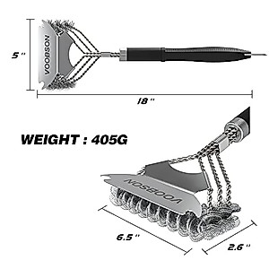 VOOBSON Grill Brush Bristle Free 3 in 1 BBQ Cleaning Brush and Scraper -18'' inch Stainless Steel Barbecue Accessories for Outdoor Grill