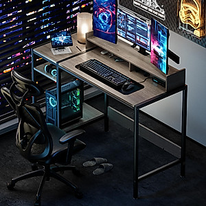 Computer Desk - 47” Gaming Desk, Home Office Desk with Storage, Small Table with Monitor Stand, Adjustable Storage Space, Modern Design Corner Table