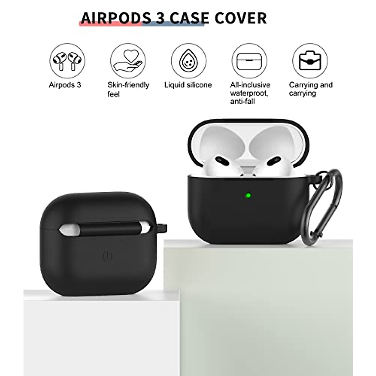 BRG for Airpods 3 Case Cover, Soft Silicone Protective Case Skin with Keychain for Apple Airpods 3 Case 2021[Front LED Visible]