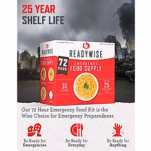 READYWISE - 72 Hours, 30 Servings, Emergency Food Supply, MRE, Pre-made, Freeze-Dried, Survival Food, Meal Essentials for, Camping, Hiking, and, Emergencies, Individually Packaged, 25-Year Shelf Life
