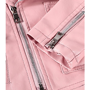 LOKTARC Boys Girls Faux Leather Jacket for Kids Motorcycle Biker Leather Jackets Pink 7-8 Years/Size 140