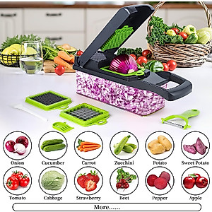 16-in-1 Vegetable Chopper, 8 Blades Veggie Chopper, Practical Onion Chopper with Container, Cheese Slicer, Food Chopper, Salad Chopper, Mandoline Slicer & Cheese Grater For Kitchen(Grey)