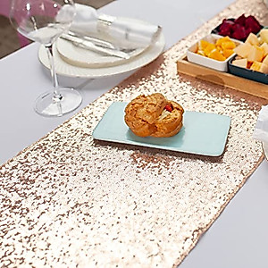 Rose Gold Glitter Sequin Table Runner 12x72 inch for Sparkling Your Party Home Table Docorations Happy Birthday Wedding Bridal Shower Baby Shower