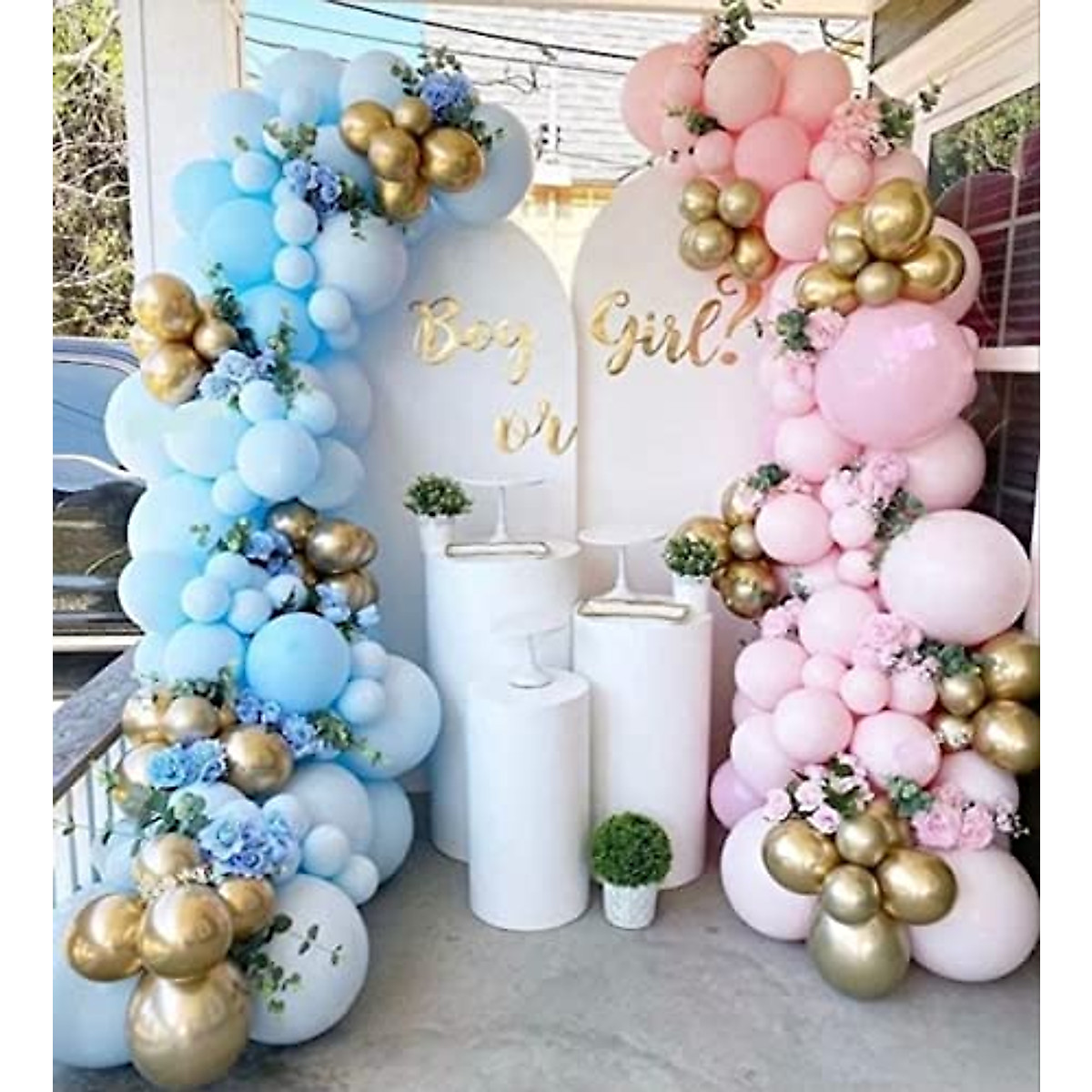142Pcs Gender Reveal Balloon Garland kits Chrome Metallic Latex Balloons for Birthday Party Celebration Wedding Gender Reveal He or She Boy or Girl (Pink Blue Gold)