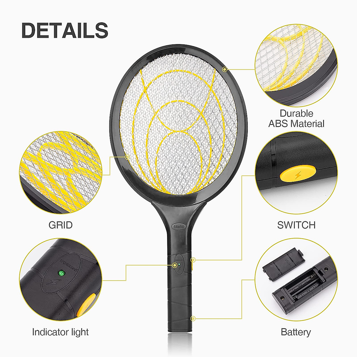 mafiti Electric Fly Swatter Fly Killer Mosquito Zapper Bug Zapper Racket for Indoor Outdoor 2AA Batteries not Included