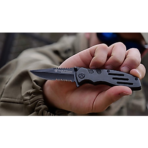 Smith & Wesson Extreme Ops SWA24S 7.1in S.S. Folding Knife with 3.1in Serrated Clip Point Blade and Aluminum Handle for Outdoor, Tactical, Survival and EDC