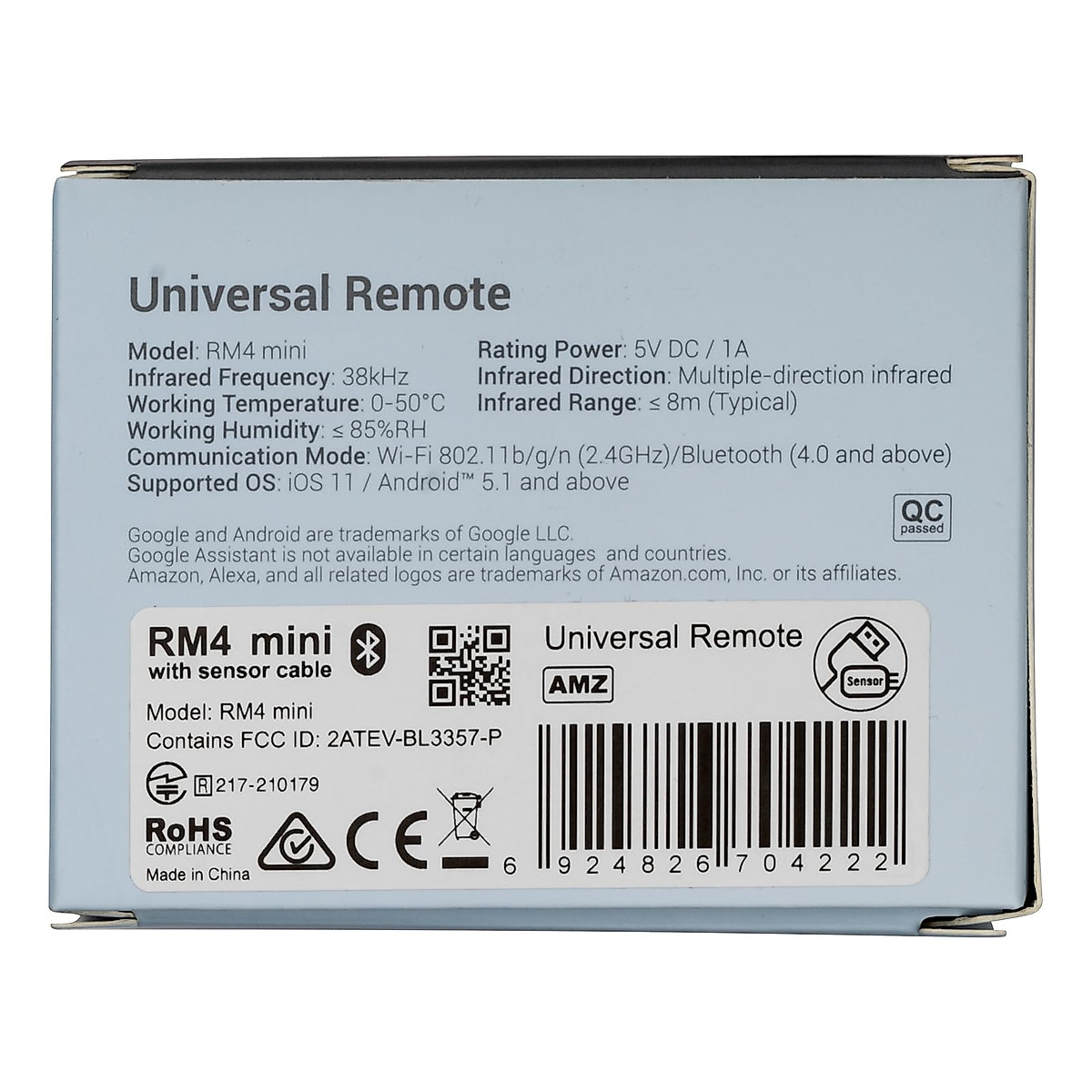 BroadLink RM4mini Smart Remote Hub with Sensor Cable -WiFi IR Blaster for TV Remote, Smart AC Controller, Works with Alexa/Google Home/IFTTT