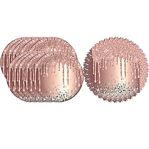 Pink Rose Gold Birthday Party Supplies, 20 Plates and 20 Napkins, Pink Rose Gold Theme Birthday Party Decoration for Girls Women